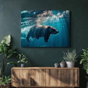 Wolverine Swimming Canvas Wall Art, Hyper Realistic Aquatic Mammal ...