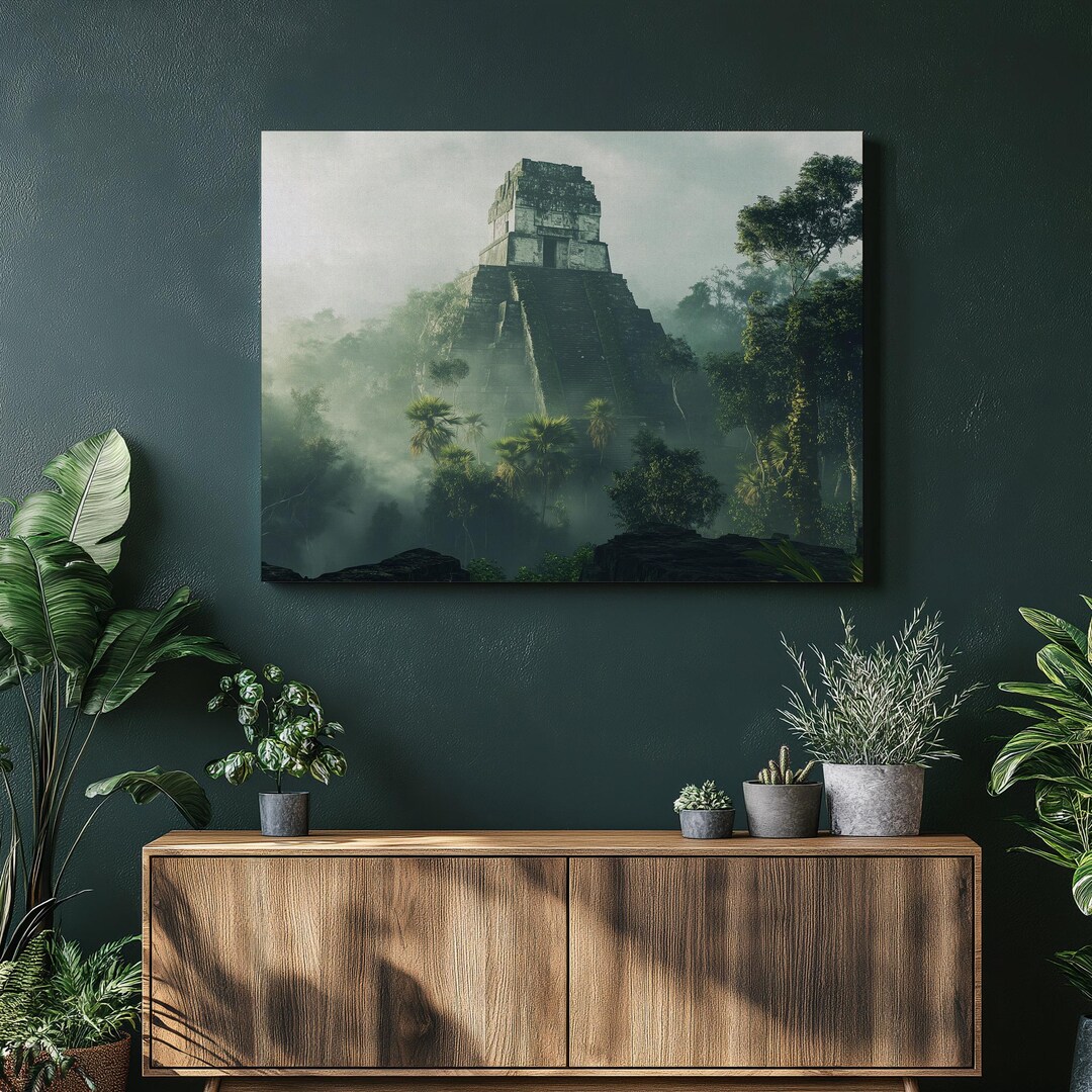 Mayan Temple Pyramid Jungle Wall Art Canvas Tikal Mayan Ruins Landscape ...