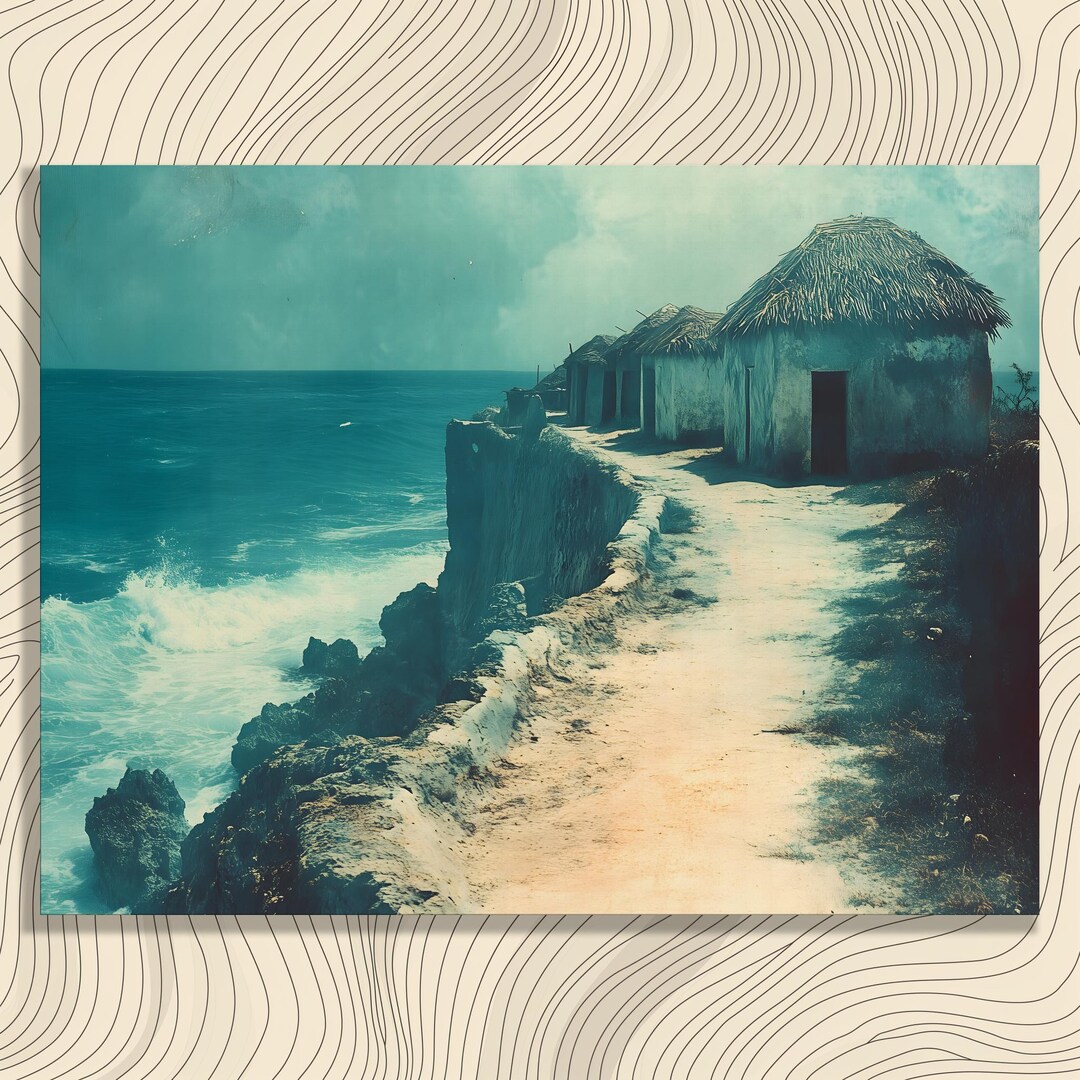 Coastal Cliffside Canvas Wall Art - Vintage Impressionist Beach Huts ...