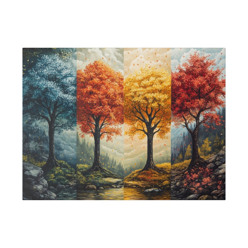 Four Seasons Canvas Wall Art Vibrant Nature Cycles of Trees Leaves and ...