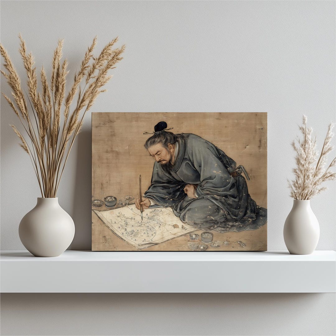 Ancient Map Scholar Canvas Wall Art – Traditional Chinese Ink Brush ...