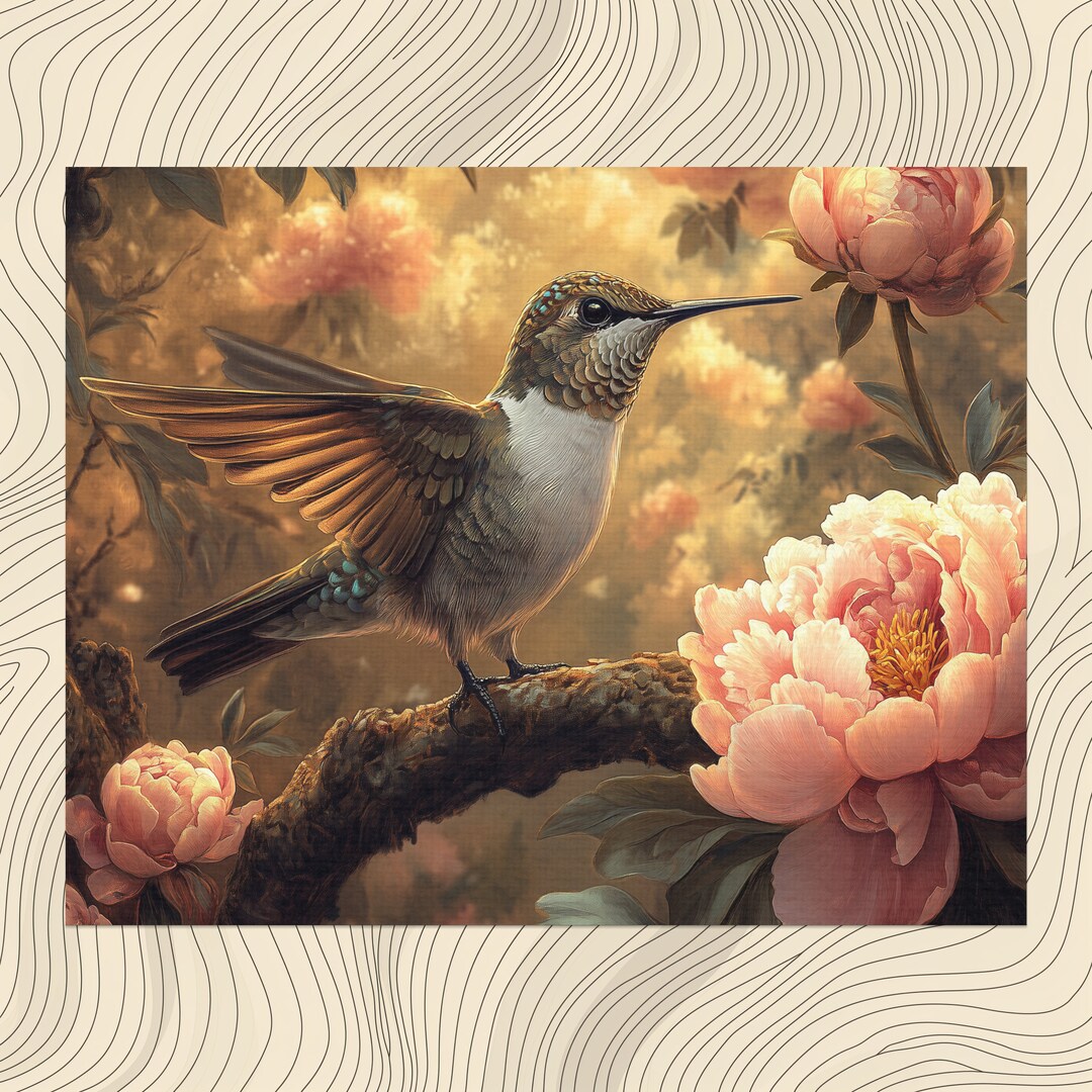 Hummingbird Canvas Wall Art, Vibrant Colorful Hummingbird on Branch ...