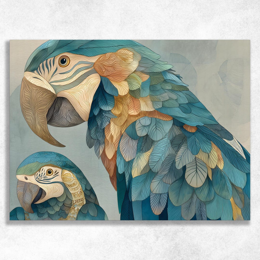 Colorful Macaw Parrots Canvas Wall Art - Tropical Jungle Bird Print ...