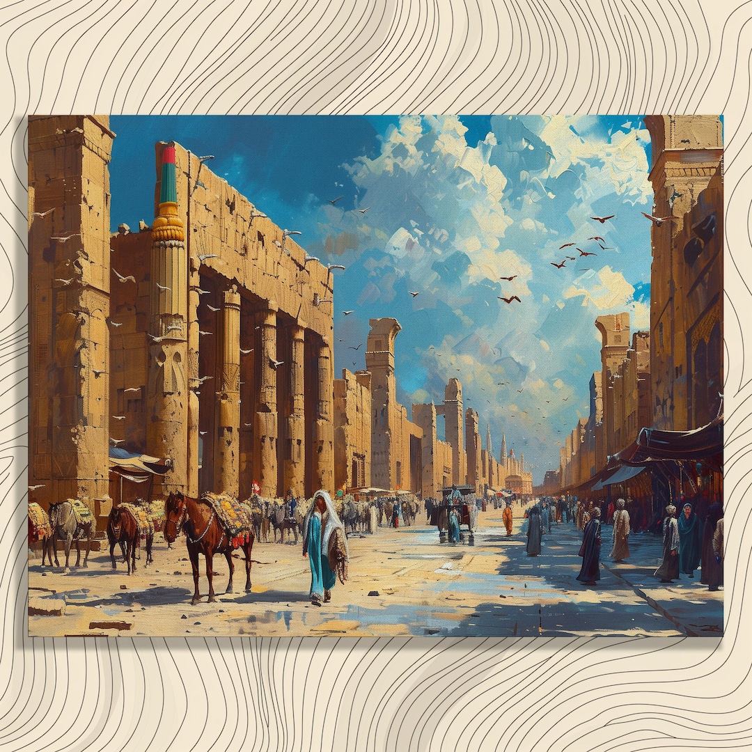 Detailed Iraq Canvas Wall Art, Fine Oil Painting Featuring Mesopotamian ...
