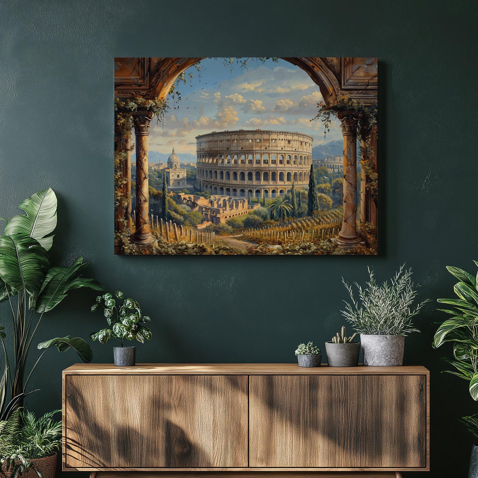 Italy Canvas Wall Art Colosseum Painting, Roman Statues and Ruins Oil ...