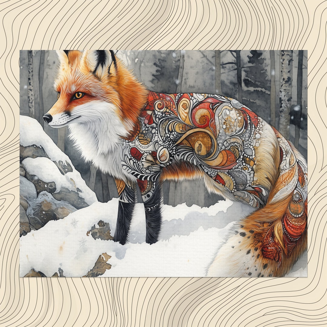 Fox Canvas Wall Art Cunning Fox Painting Home Decor, Snowy Forest Art ...