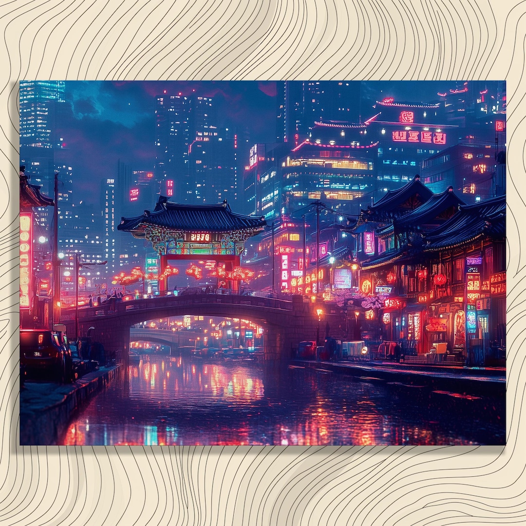 South Korea Canvas Wall Art, Stunning Seoul Night Lights Decor for Home ...