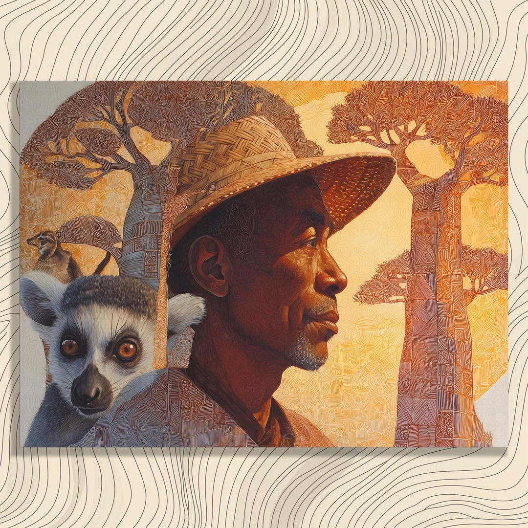 Modern Lemur Baobab Canvas Wall Art – Ring Tailed Lemur Baobab Trees ...
