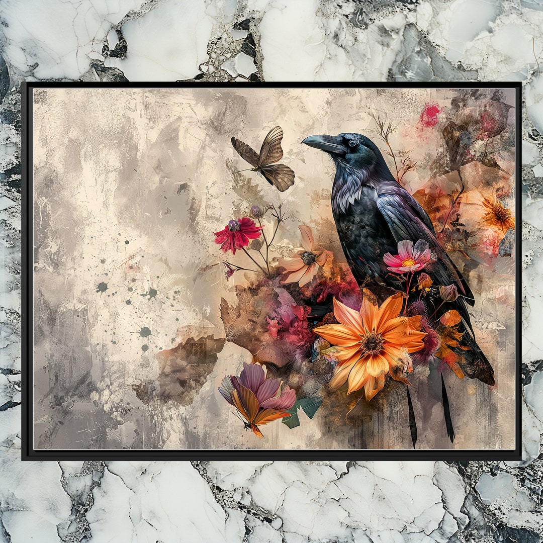 Raven Canvas Wall Art, Original Bird Painting for Modern Home Decor ...