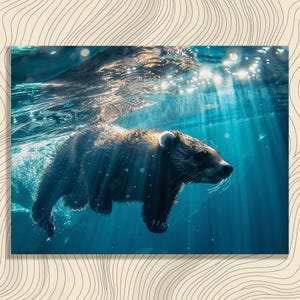 Wolverine Swimming Canvas Wall Art, Hyper Realistic Aquatic Mammal ...