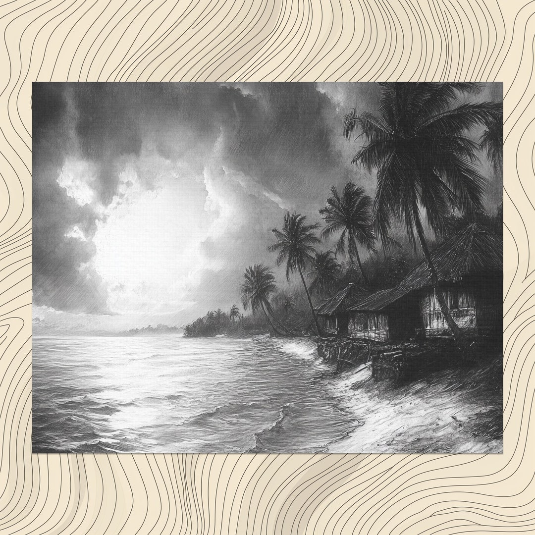 Solomon Islands Canvas Wall Art, Detailed Drawing, Realistic Sunset ...