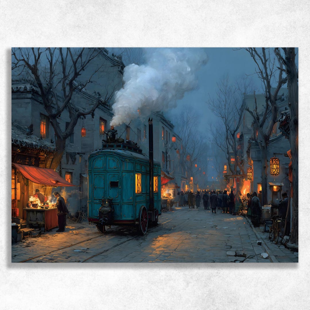 Chinese Night Market Canvas Wall Art – Vintage Beijing Lantern Street ...