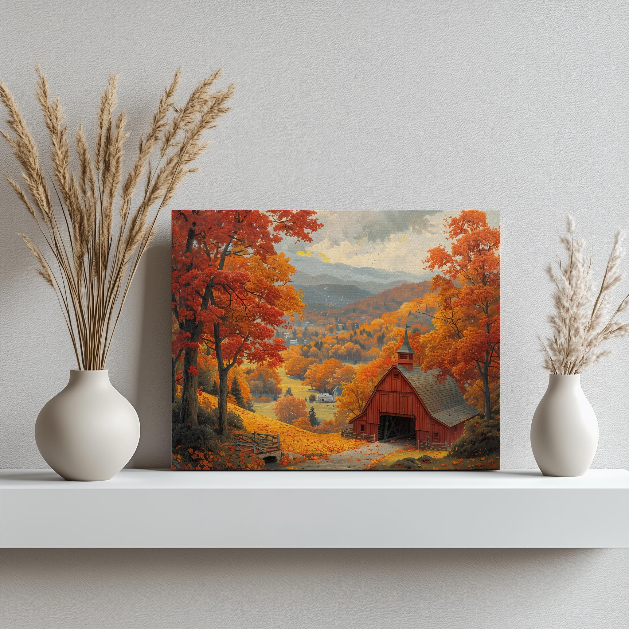 Vermont Canvas Wall Art: Beautiful Fall Foliage, Historic Covered ...