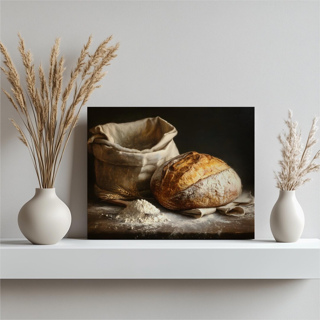 Rustic Bread Canvas Wall Art - Traditional Farmhouse Style Still Life ...