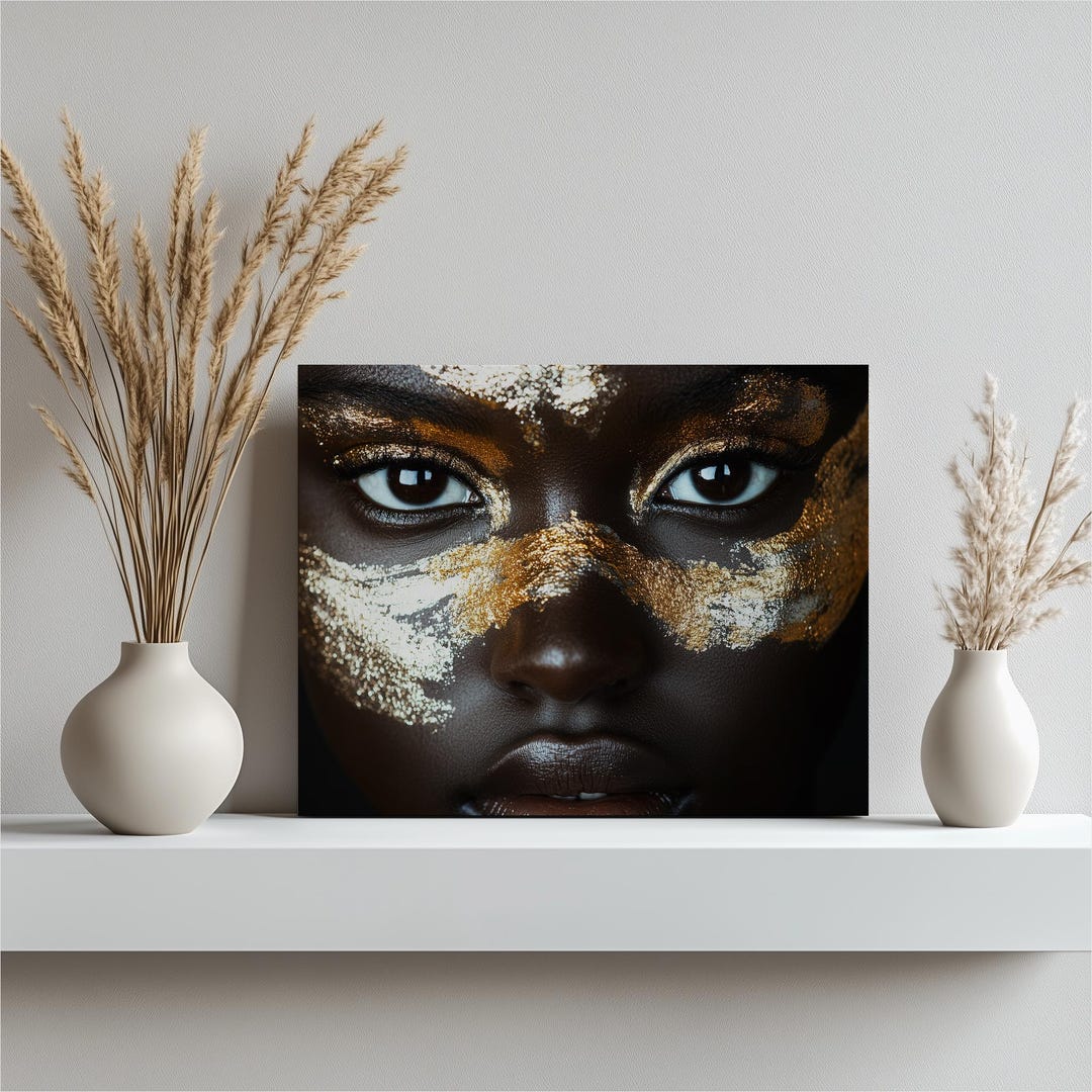 Intricate Gold Silver Face Paint Portrait Canvas Print – Modern Wall ...