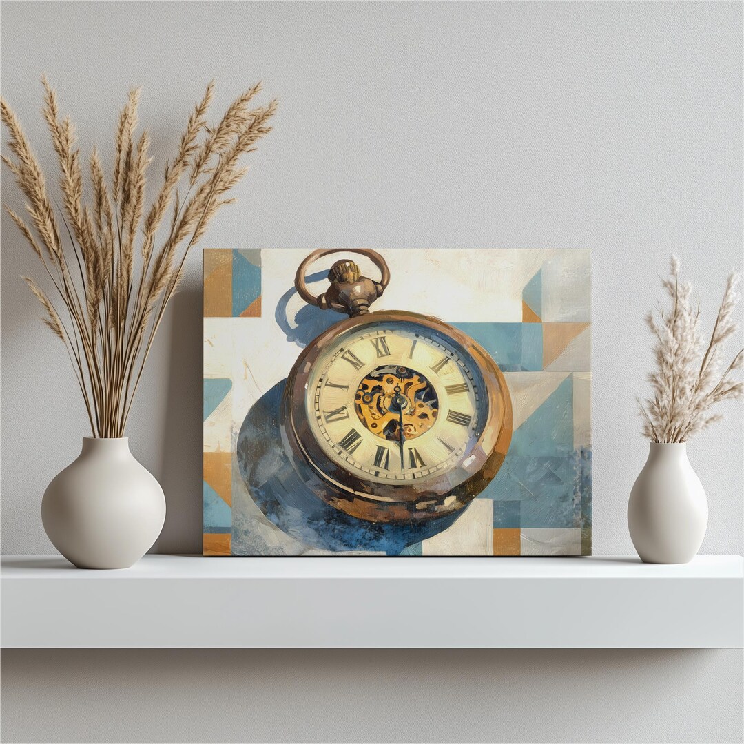 Vintage Pocket Watch Canvas Wall Art – Roman Numerals Clock Face ...