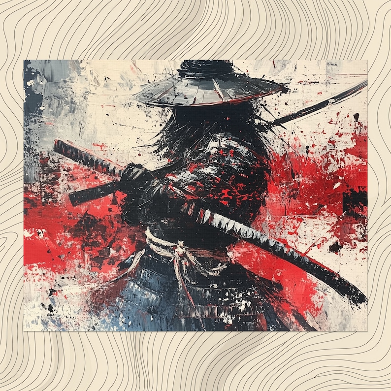 Samurai Warrior Canvas Wall Art, Bold Brushstrokes, Abstract Samurai ...
