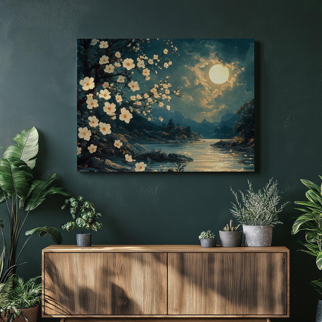Jasmine Flowers Canvas Wall Art, Moonlit Fragrance Decoration, Large ...