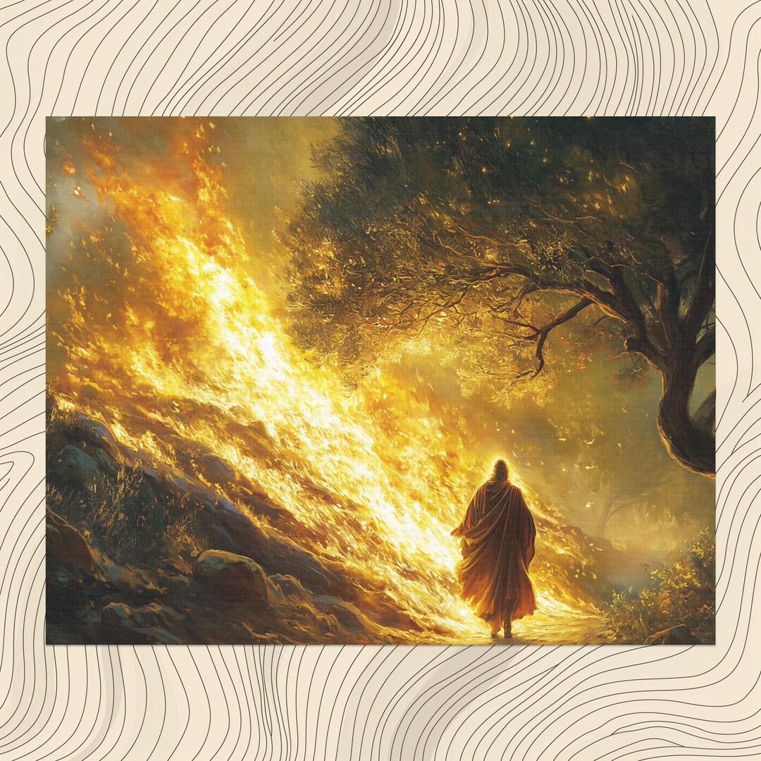 Moses Canvas Wall Art, Stunning Burning Bush Scene With Vibrant Colors ...