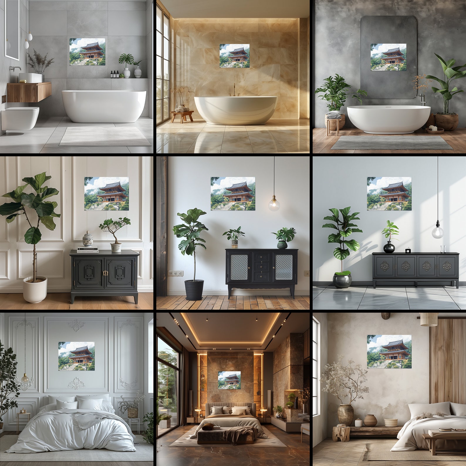 Stunning Temples Canvas Wall Art, Traditional Artistically Rendered ...
