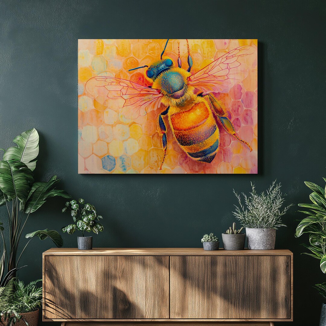 Bees Canvas Wall Art Vibrant Hive Patterns and Industrious Life ...