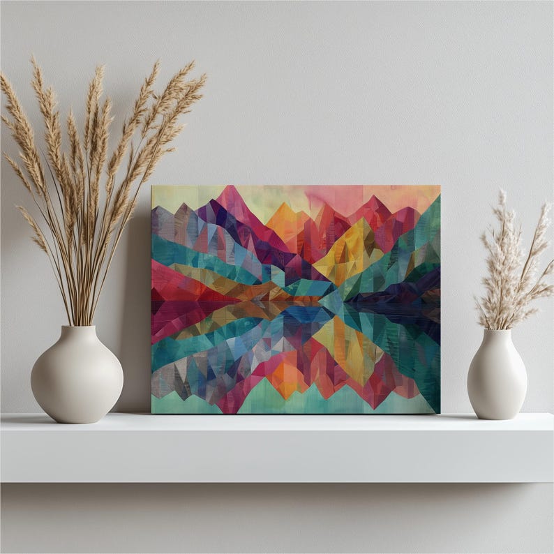 Colorful Dreamy Mountain Landscape Canvas Wall Art, Abstract Surreal ...