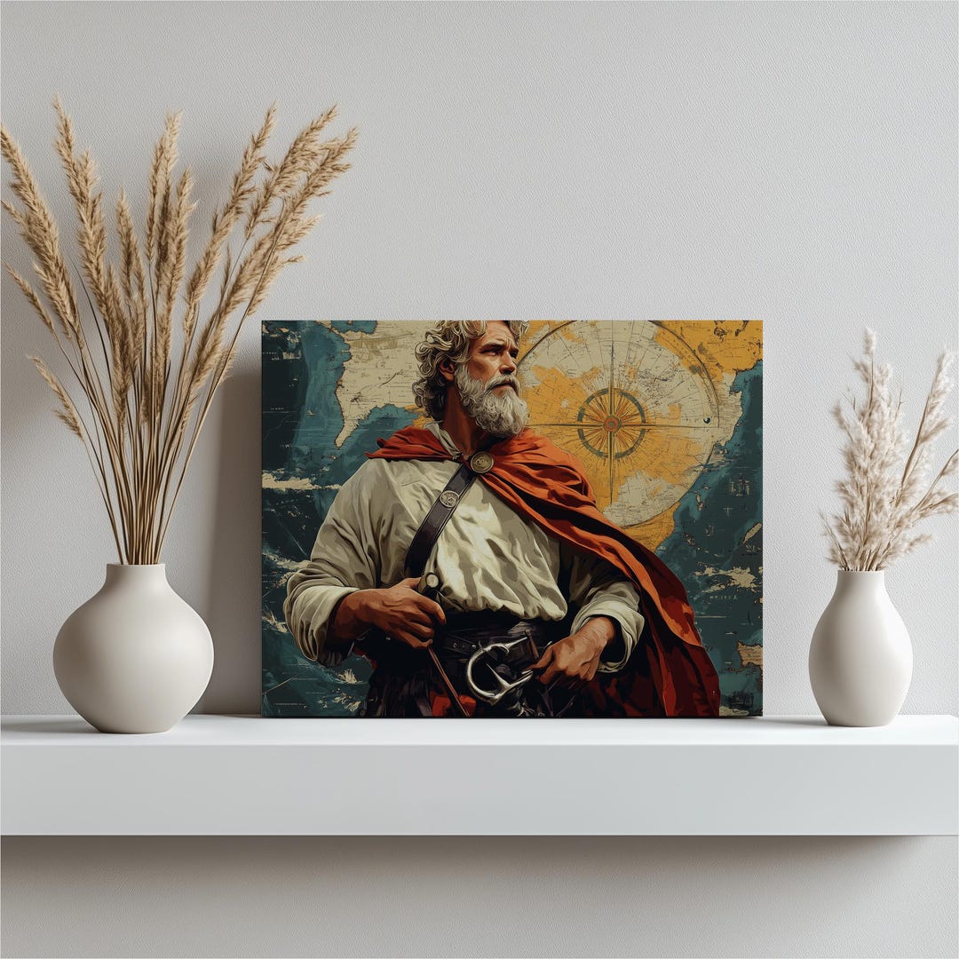 Sinbad the Sailor Canvas Wall Art, Mythic Seascape Map Print, Nautical ...