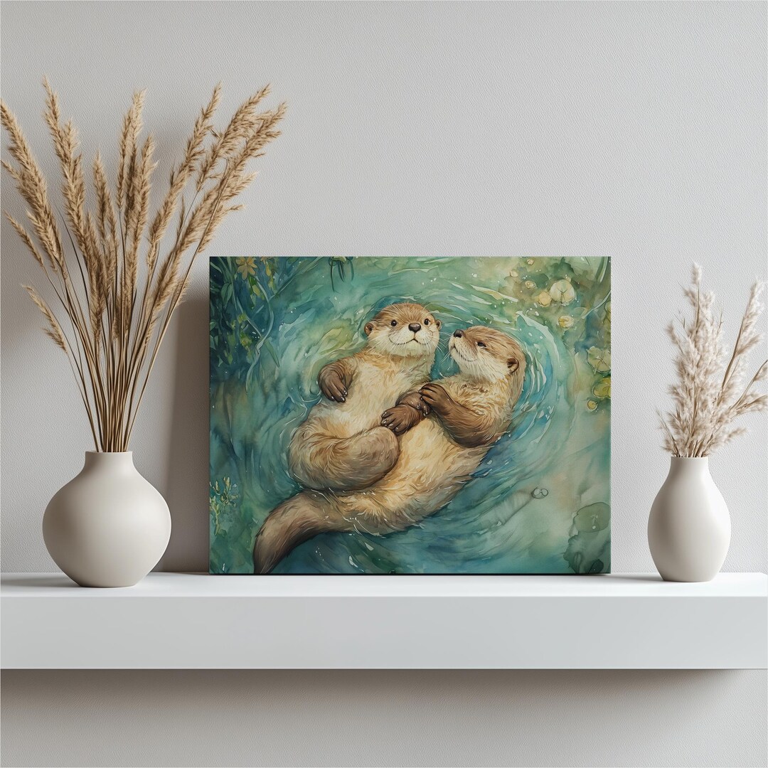 Otter Canvas Wall Art Nature Inspired Watercolor Print of Cute Sea ...