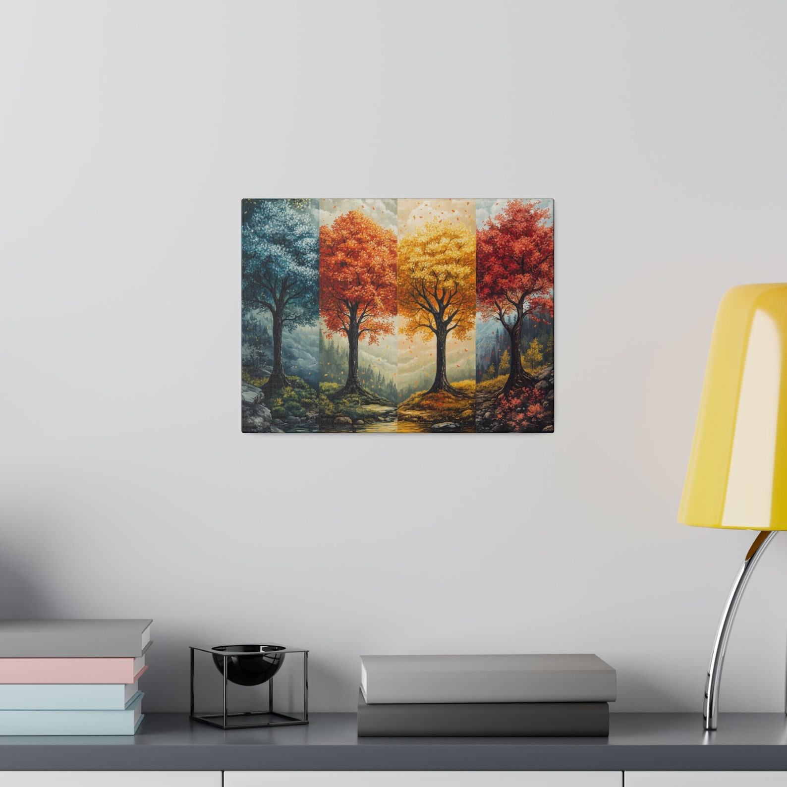 Four Seasons Canvas Wall Art Vibrant Nature Cycles of Trees Leaves and ...