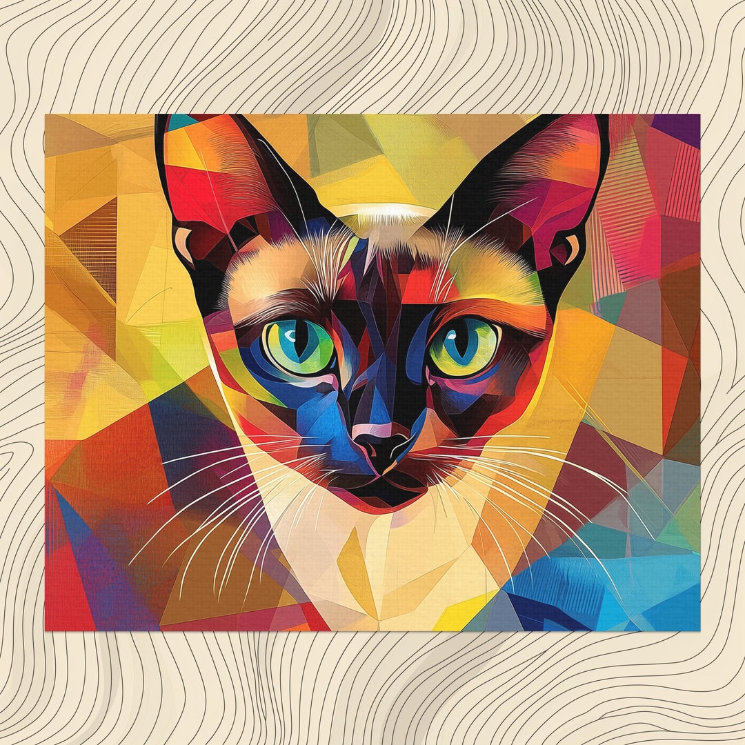 Burmese Cat Abstract Canvas Wall Art, Unique Colorful Painting Home ...