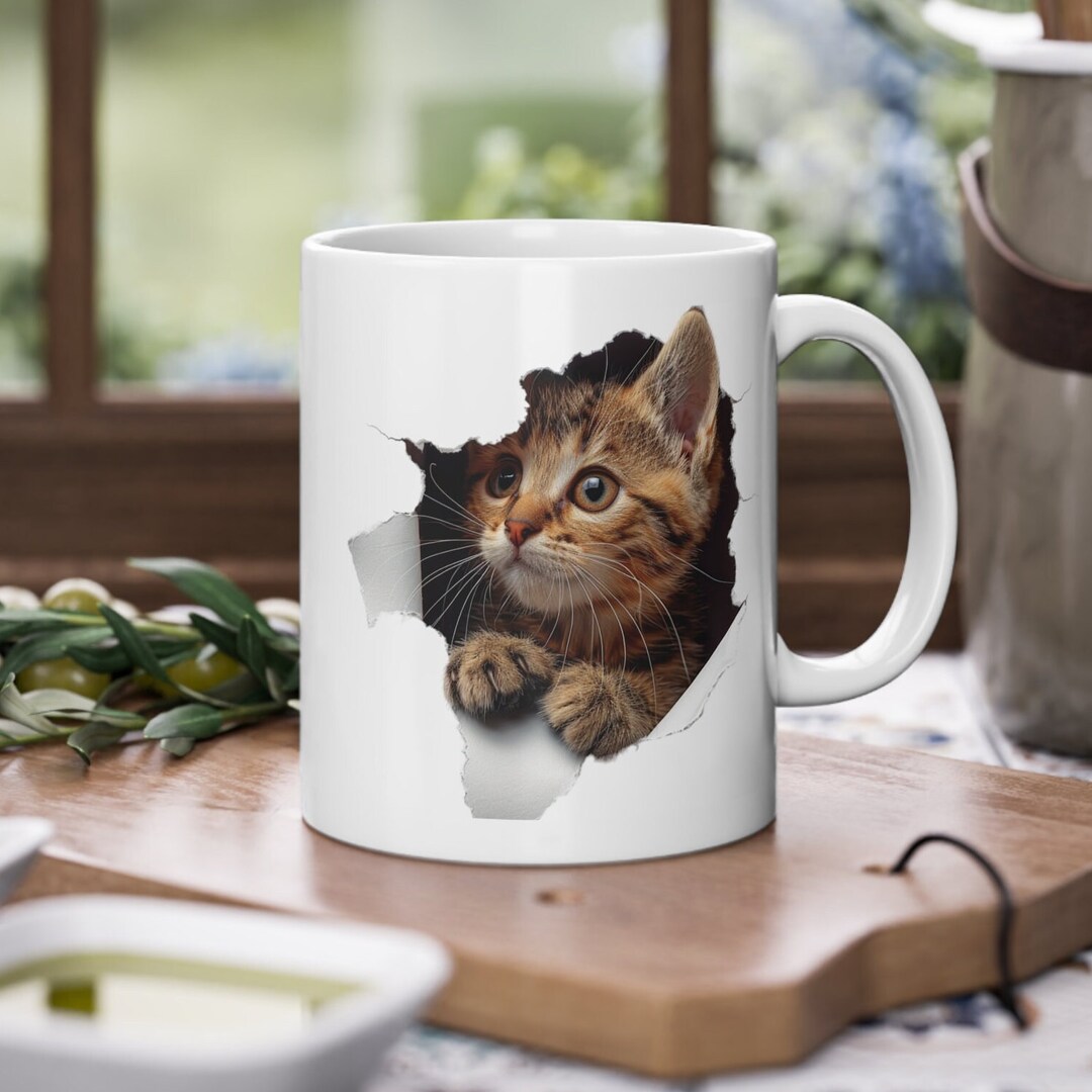 Cat Breaking Through Paper Mug | Fun Cat Cup, Cat Lover Gift, Coffee ...