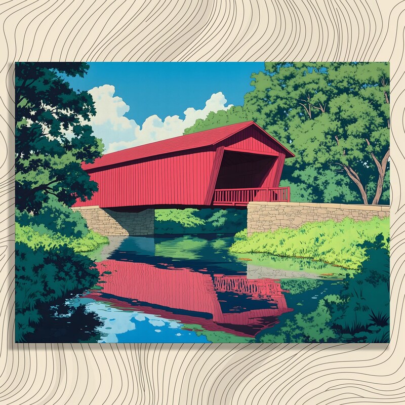 Red Covered Bridge - Etsy