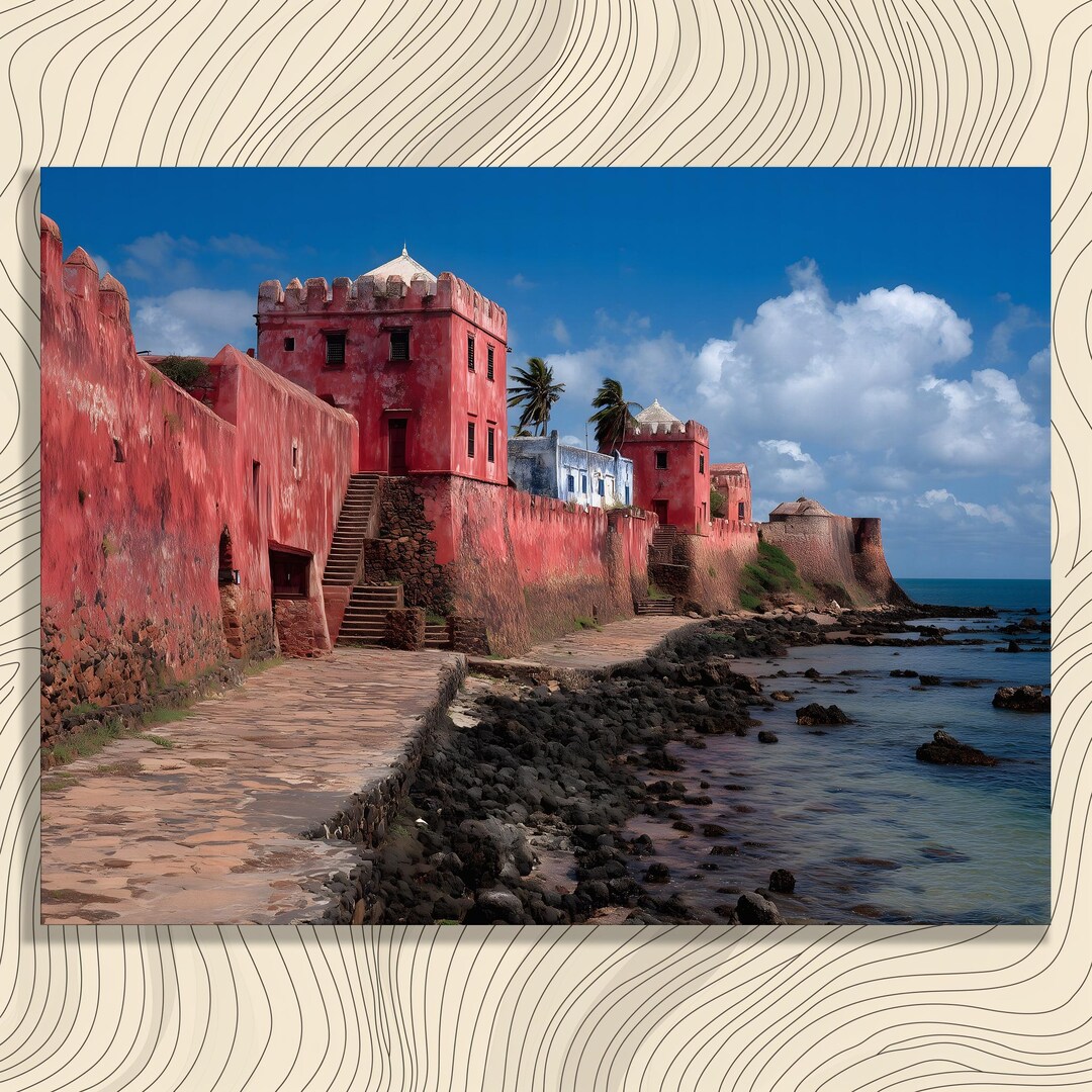 Tropical Coastal Fortress Canvas Wall Art – Historic Red Castle ...