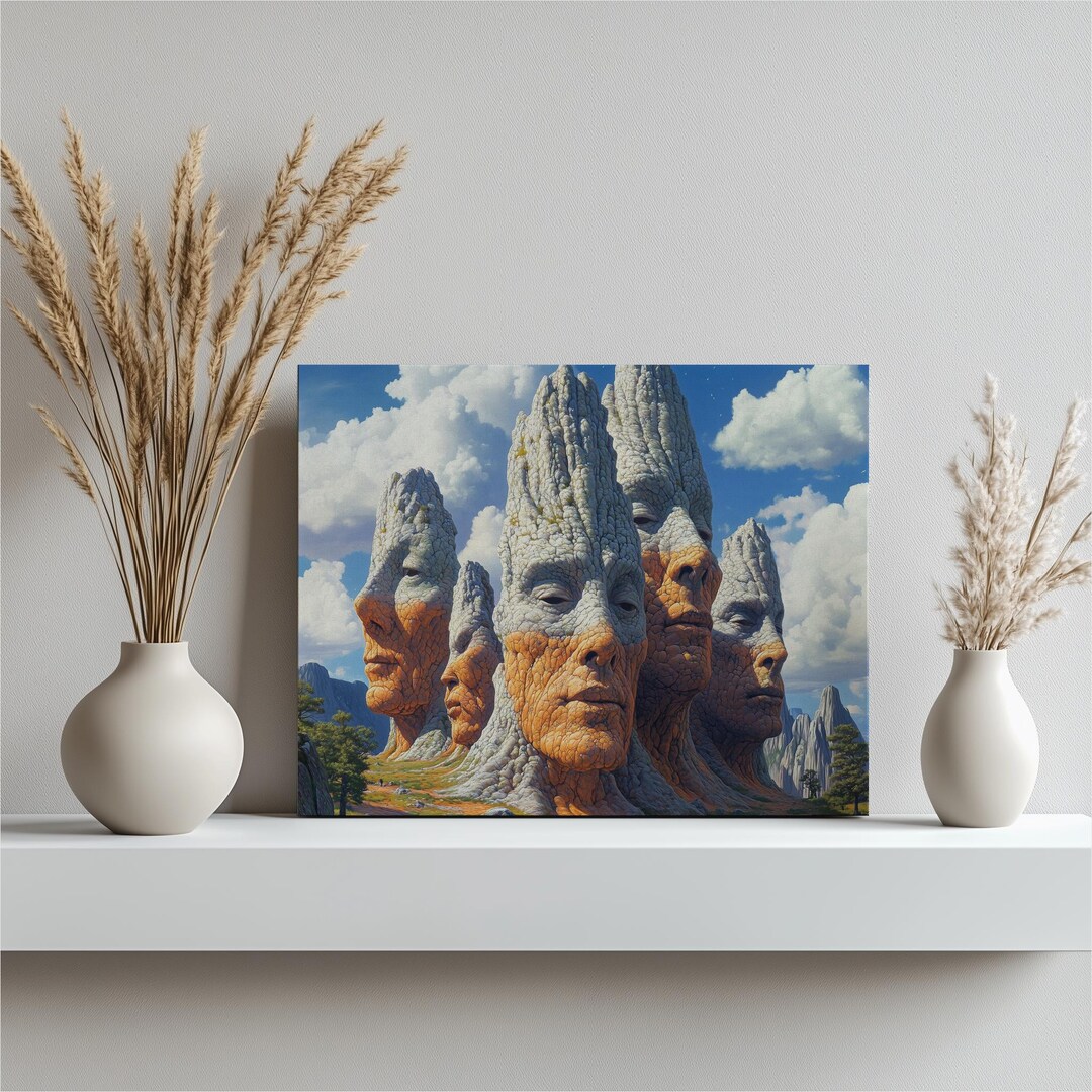 Surrealism Landscape Art Canvas Wall Decor - Modern Abstract Faces Rock ...