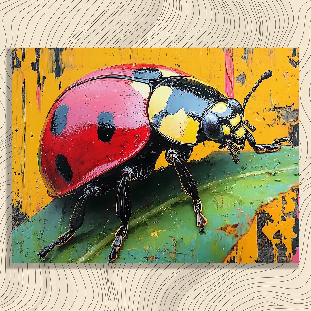Ladybug on Leaf Canvas Wall Art - Bold Colorful Insect Nature Decor ...