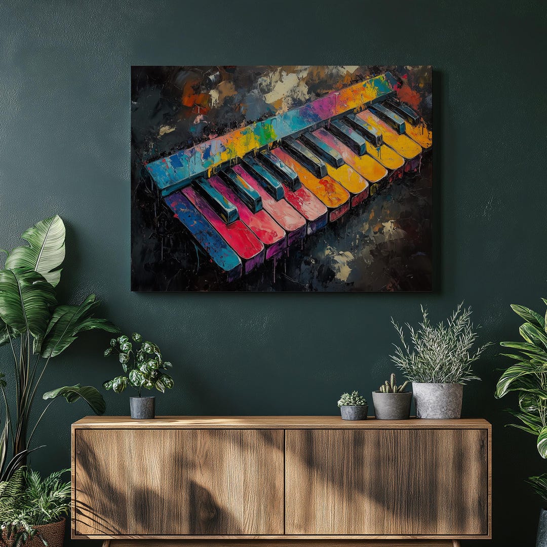 Melodica Canvas Wall Art - Colorful Keyboard Graffiti Abstract Art ...
