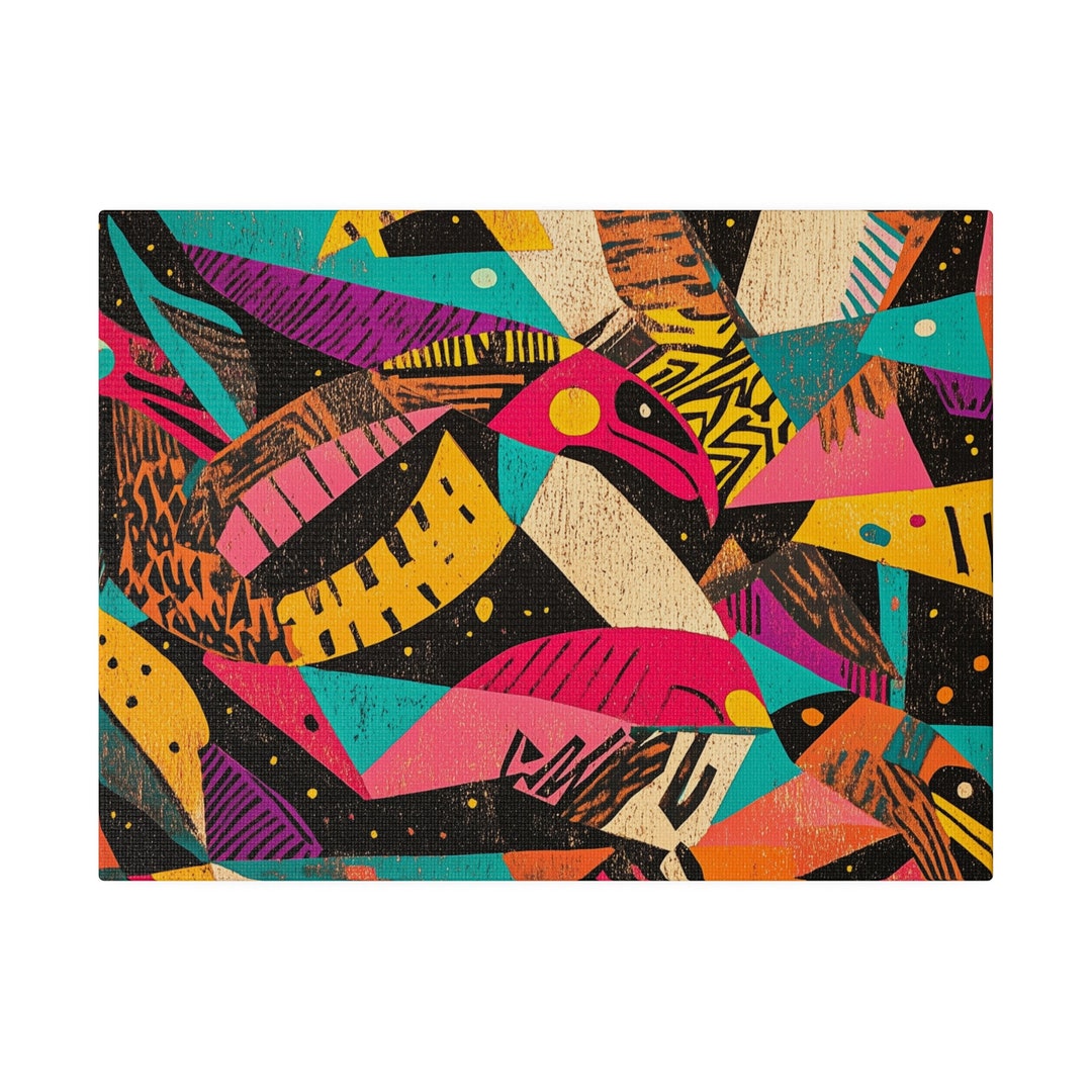 Griffin Canvas Wall Art, Vibrant Geometric Mythical Creature Linocut ...