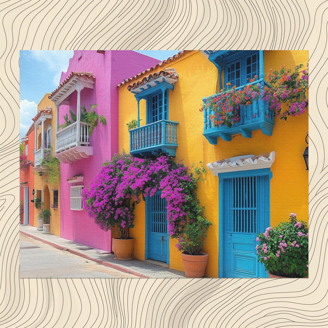 Colombia Canvas Wall Art, Vibrant Cartagena Streets Decor Latin ...
