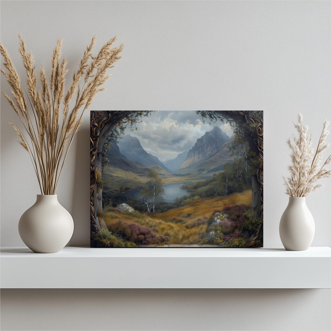 Scottish Highlands Canvas Wall Art, Heather Fields Castles Lochs Print ...