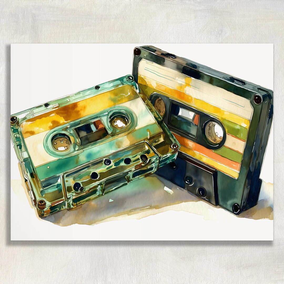Retro Cassette Tapes Canvas Wall Art - Vintage Music Print Poster 80s ...