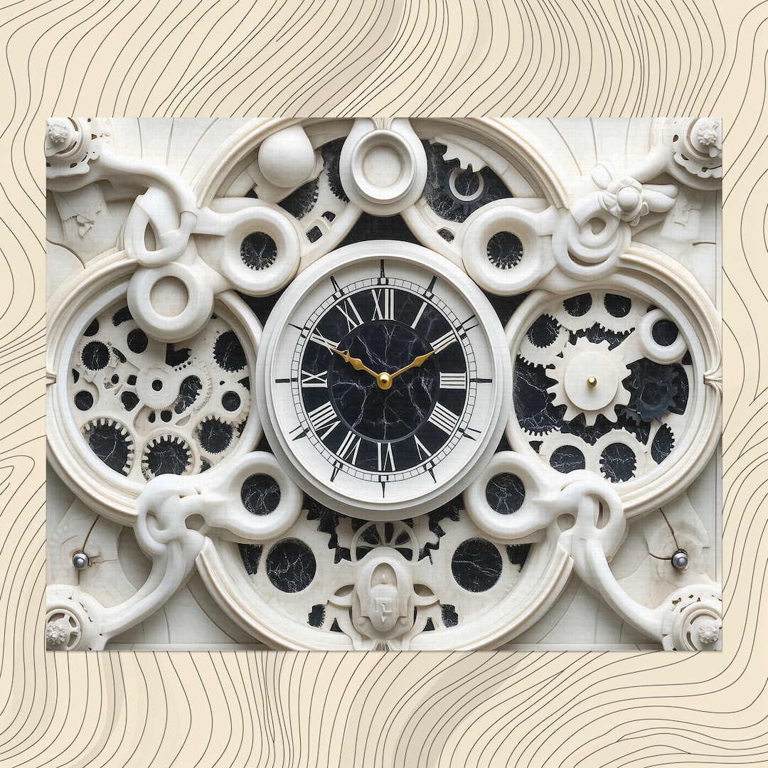 Vintage Clock Canvas Wall Art, Mesmerizing Gears Timepiece Illusion ...