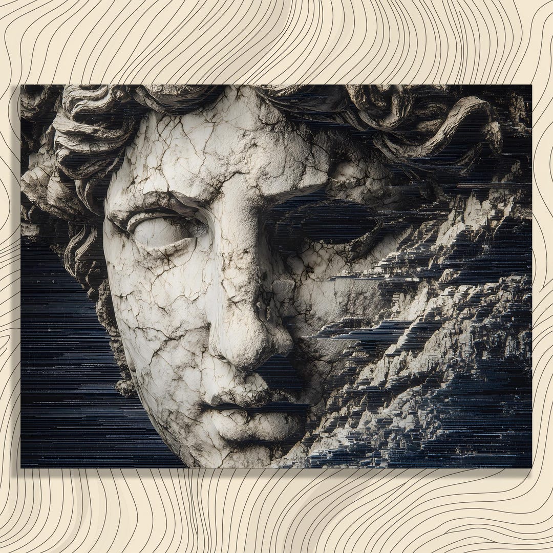 Glitch Classical Statue Canvas Wall Art – Fragmented Marble Bust Greek ...