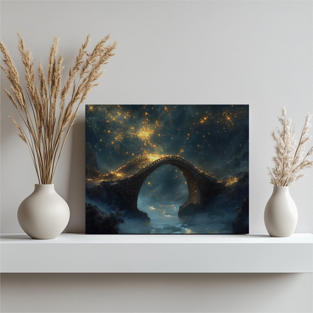 Mystic Bridge Canvas Wall Art, Shimmering Style Painting Home Decor ...