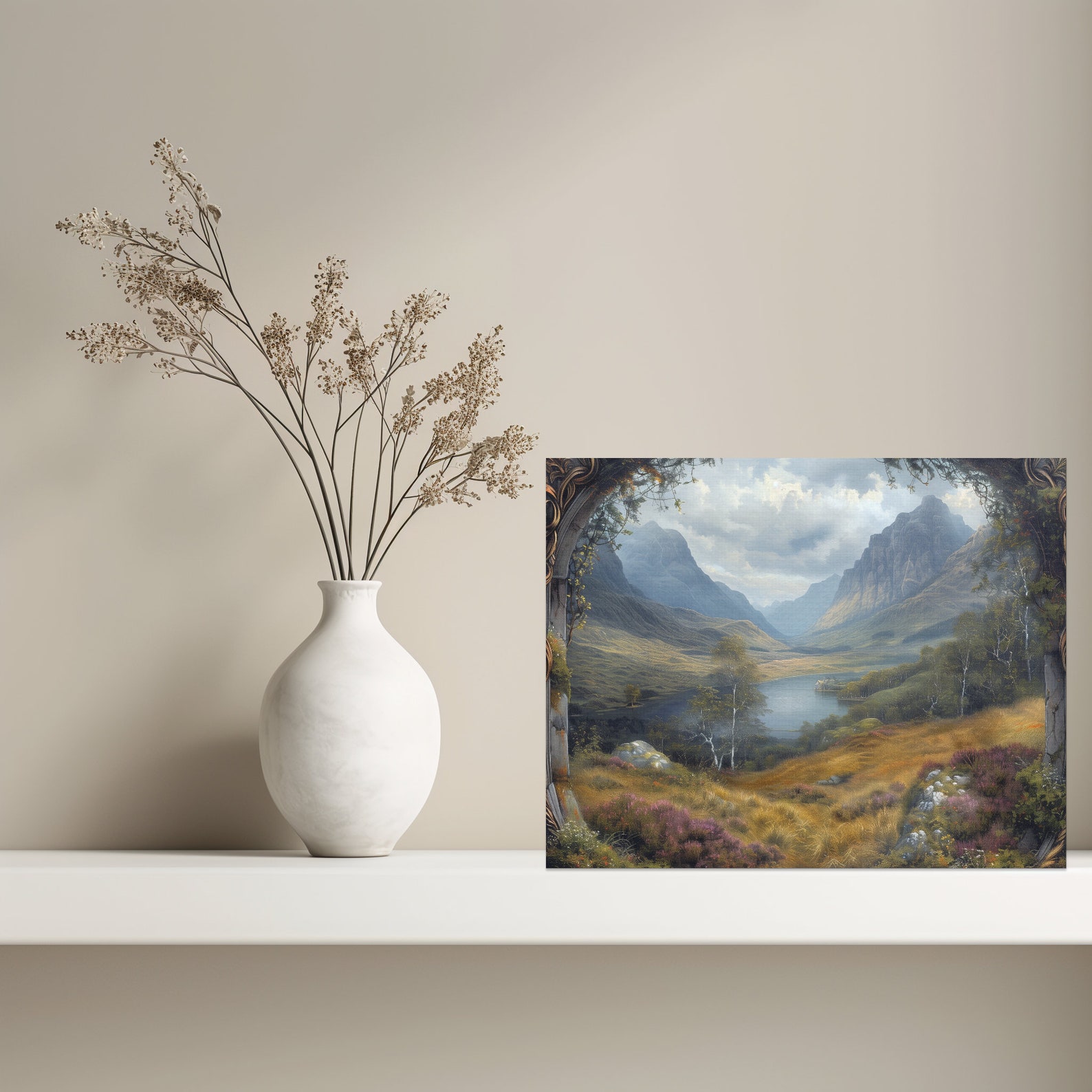 Scottish Highlands Canvas Wall Art, Heather Fields Castles Lochs Print ...