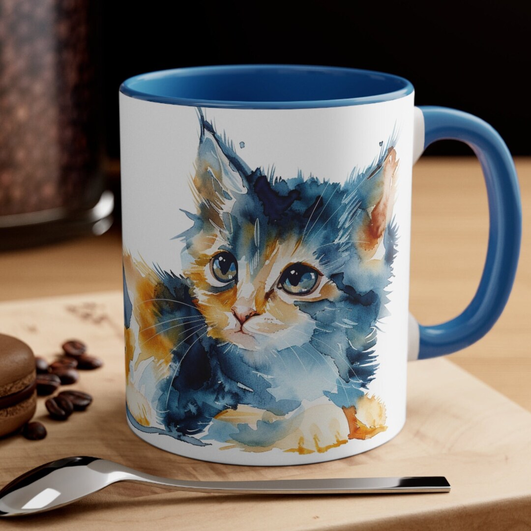 Blue Yellow Kitten Mug | Animal Lover, Coffee Mug, Tea Mug, Nature ...
