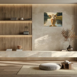 Simmental Canvas Wall Art, Serene Cow by Tranquil Lake Reflection ...