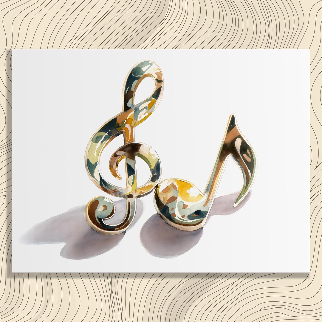 Treble Clef Music Canvas Wall Art - Modern Green Gold Watercolor Eighth ...