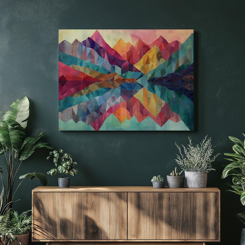 Colorful Dreamy Mountain Landscape Canvas Wall Art, Abstract Surreal ...