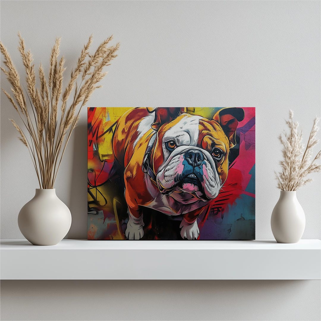 Bulldog Mural Canvas Wall Art – Urban Graffiti Style Abstract Colorful ...