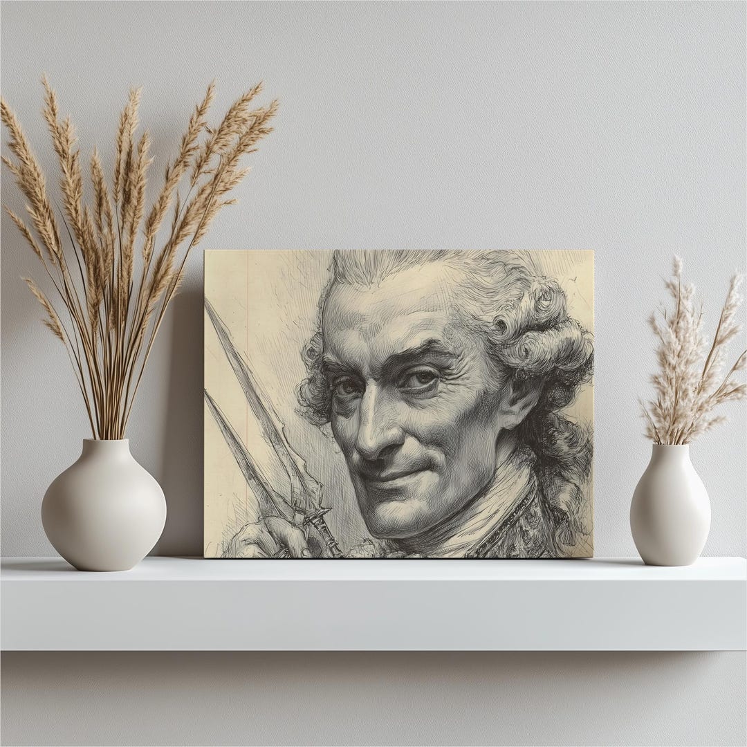 Voltaire Canvas Wall Art - Enlightenment Philosopher Portrait Drawing ...